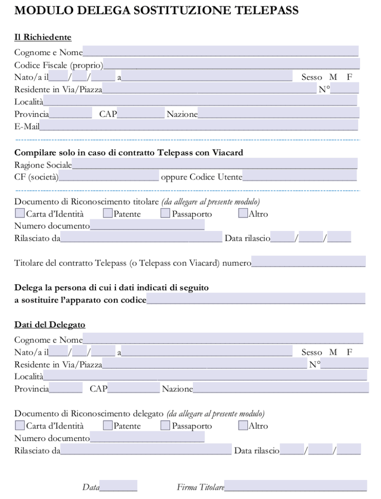 Modulo Delega Sostituzione Telepass Word e PDF